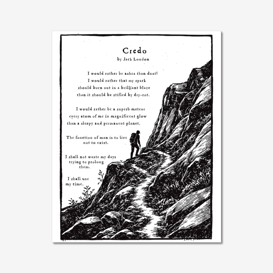 Credo by Jack London Poem | Relief Print on 1870s Galley Press ...