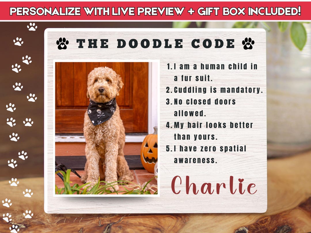 Funny Goldendoodle Dog Portrait – Custom Pet Portrait Desk Plaque ...