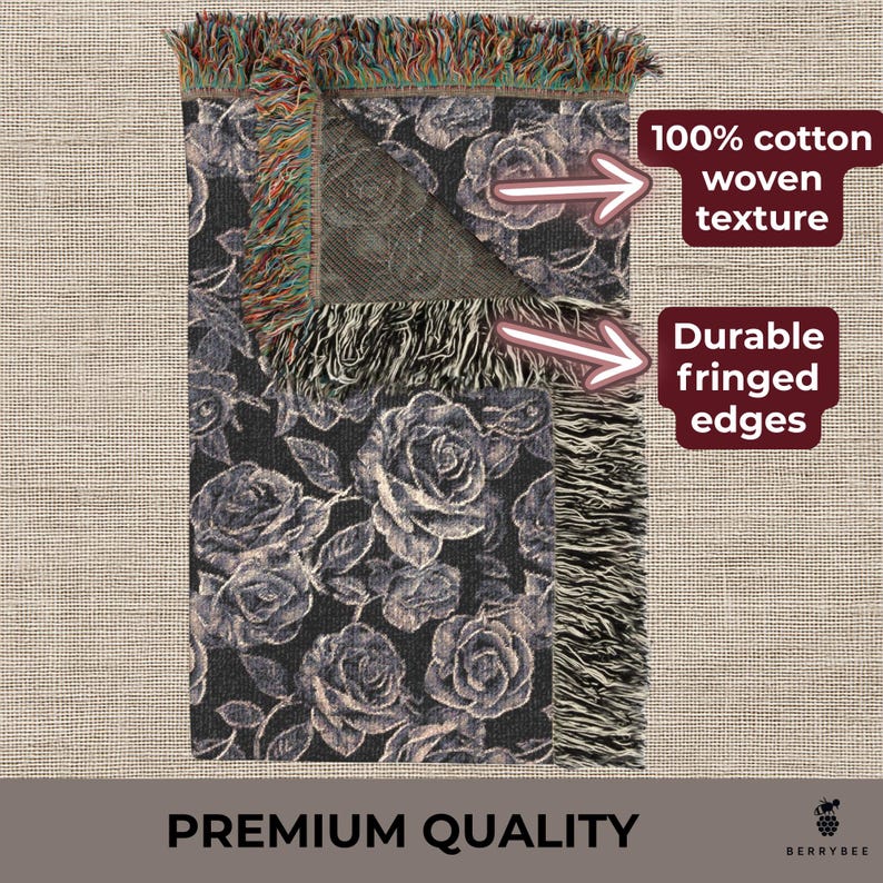 Dark Romance Gothic Woven Blanket, Floral Rose Fringe Throw, Home Decor, 3 Sizes Available - Etsy UK