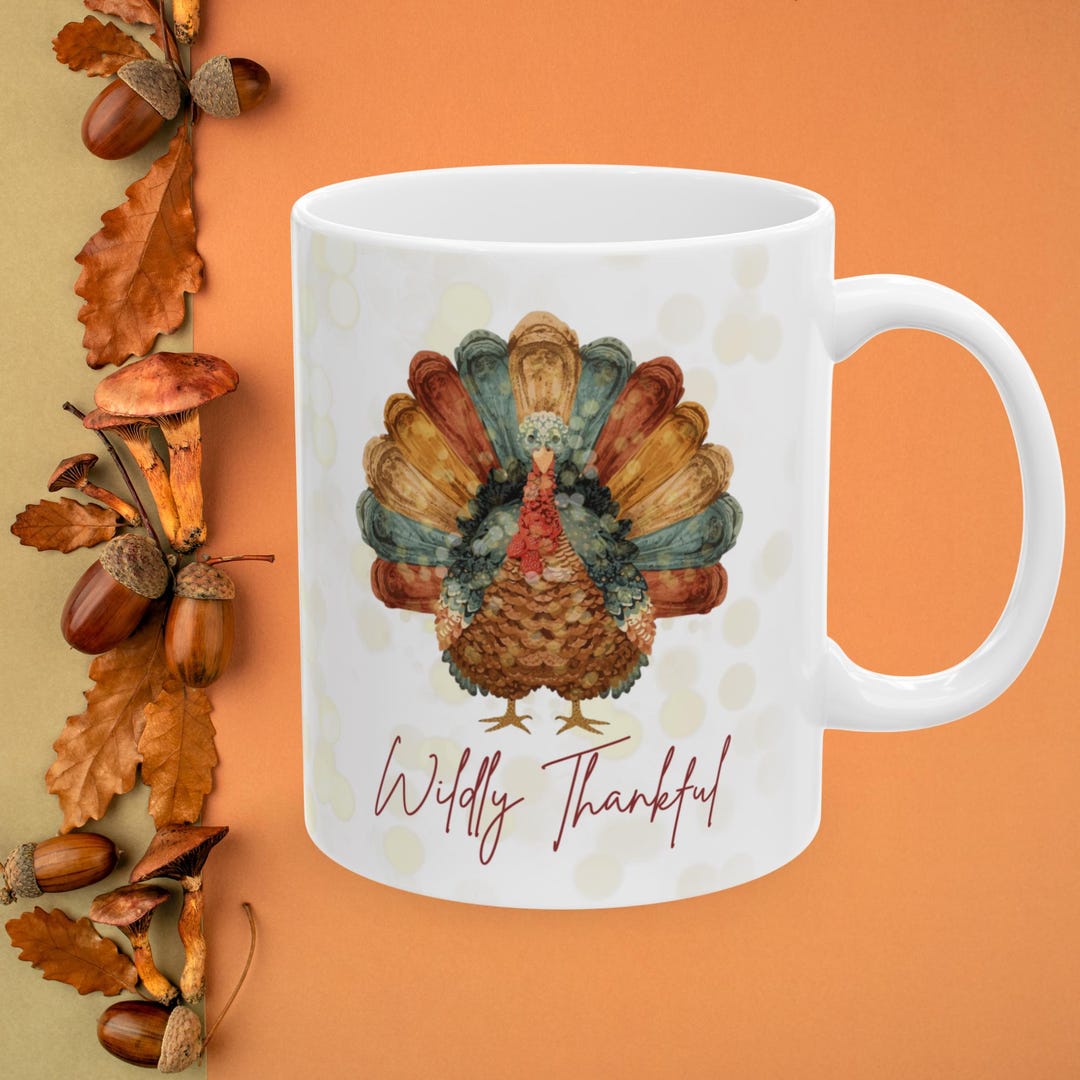 Boho Turkey Ceramic Mug: Wildly Thankful Fall Coffee Cup - Etsy UK