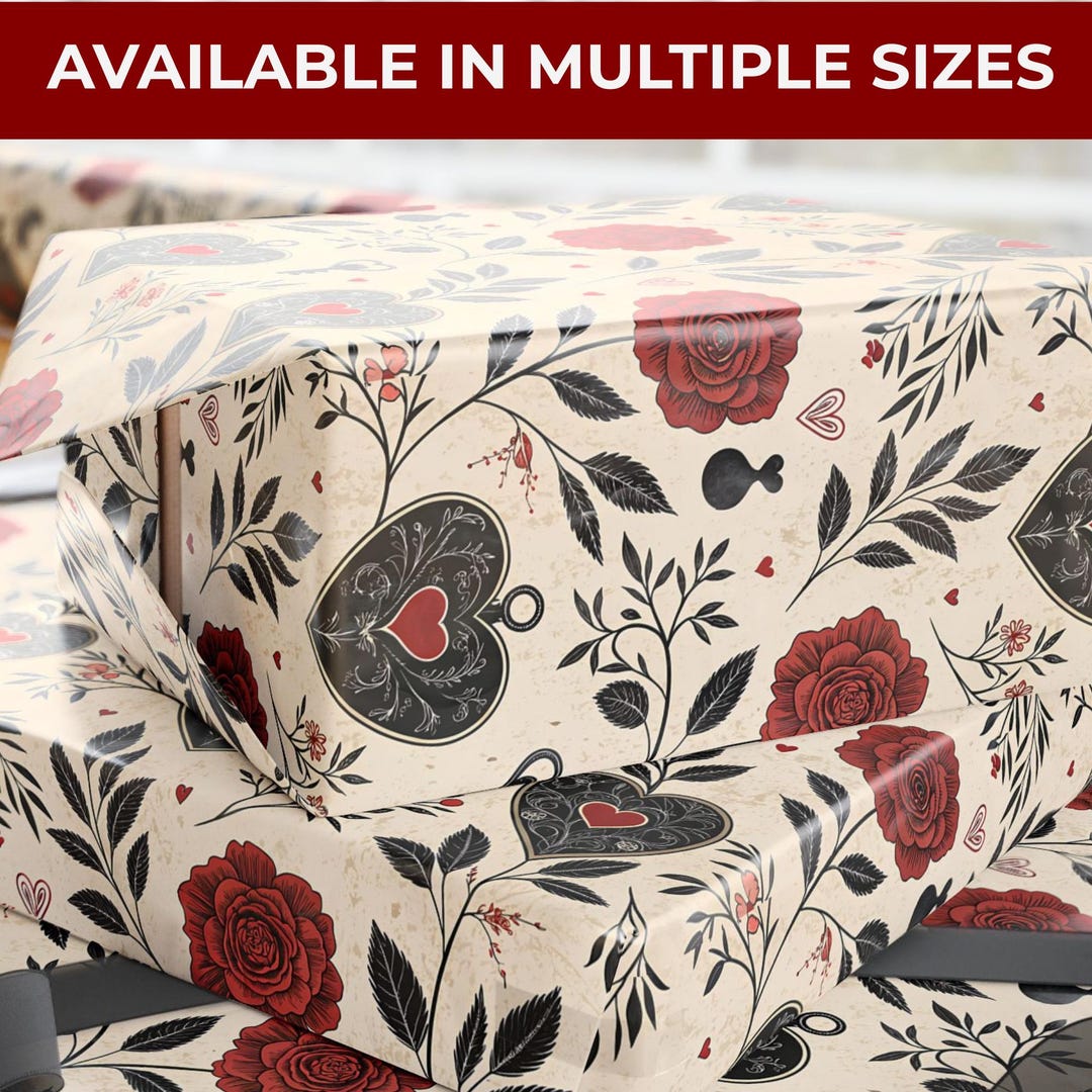 Dark Romance Valentines Day Wrapping Paper – Gothic Floral Gift Wrap ...