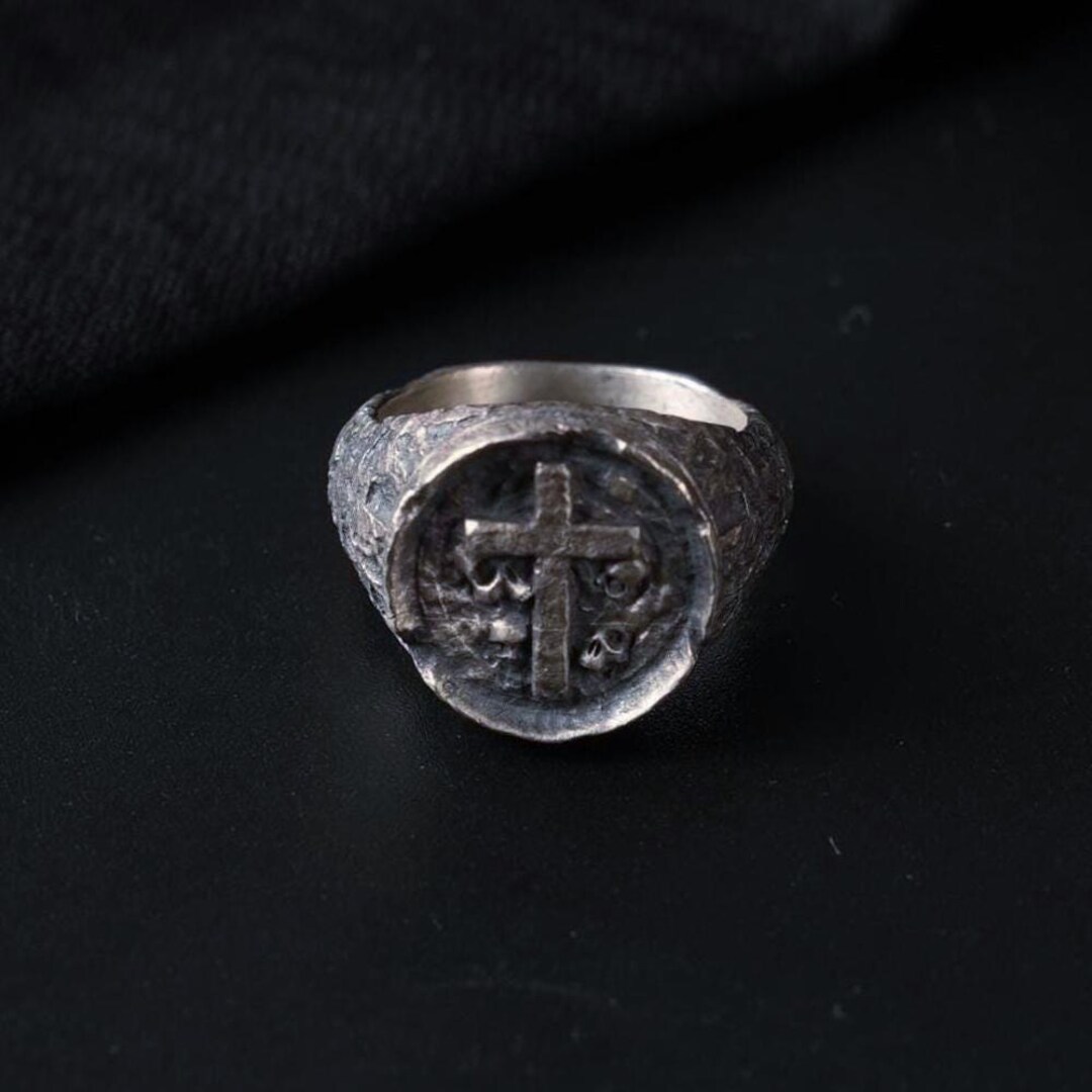 Silver Cross Signet Ring, 925 Christian Men's Ring, Gothic Religious ...