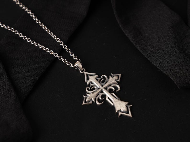 Handmade Silver Gothic Cross Necklace, Ornate Crucifix Pendant ...