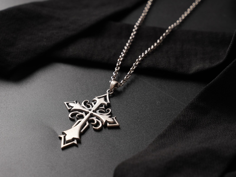 Handmade Silver Gothic Cross Necklace, Ornate Crucifix Pendant ...