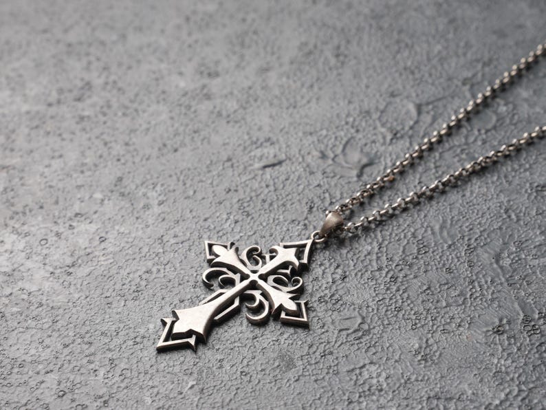 Handmade Silver Gothic Cross Necklace, Ornate Crucifix Pendant ...