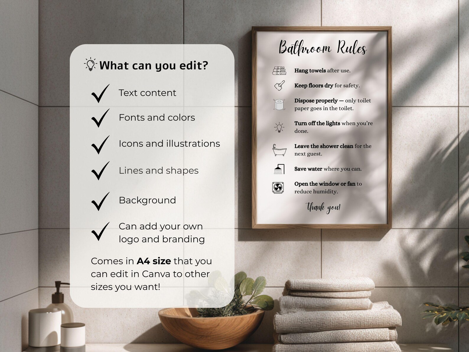 Bathroom Rules Sign Template Editable Bathroom Rules Printable Canva ...