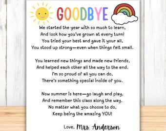 End of Year Poem From Teacher, Goodbye Letter to Student, End of the ...