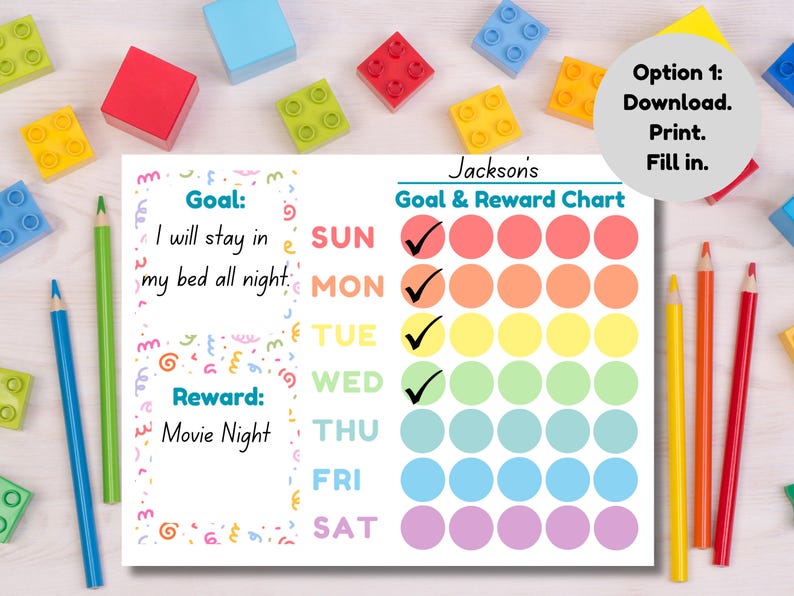 Editable Goal & Reward Chart, Potty Chart, Stay in Bed Reward Chart ...