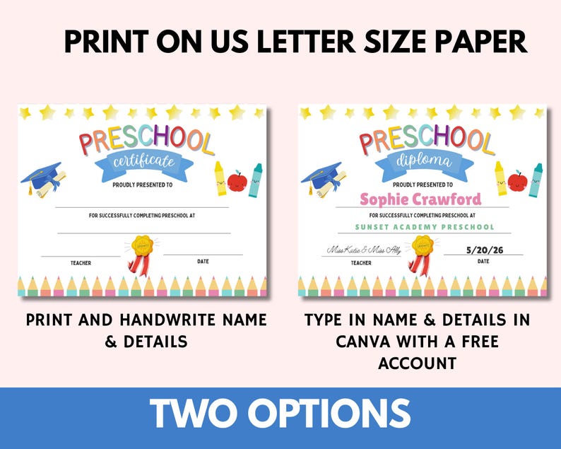 Preschool Graduation Certificate, Editable Preschool Diploma, 2026 ...