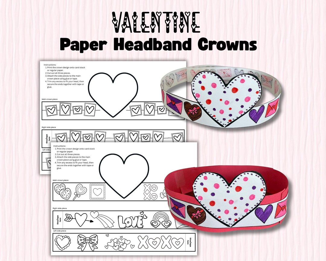 Printable Valentine Headband, Valentine Paper Crown Craft for Children ...