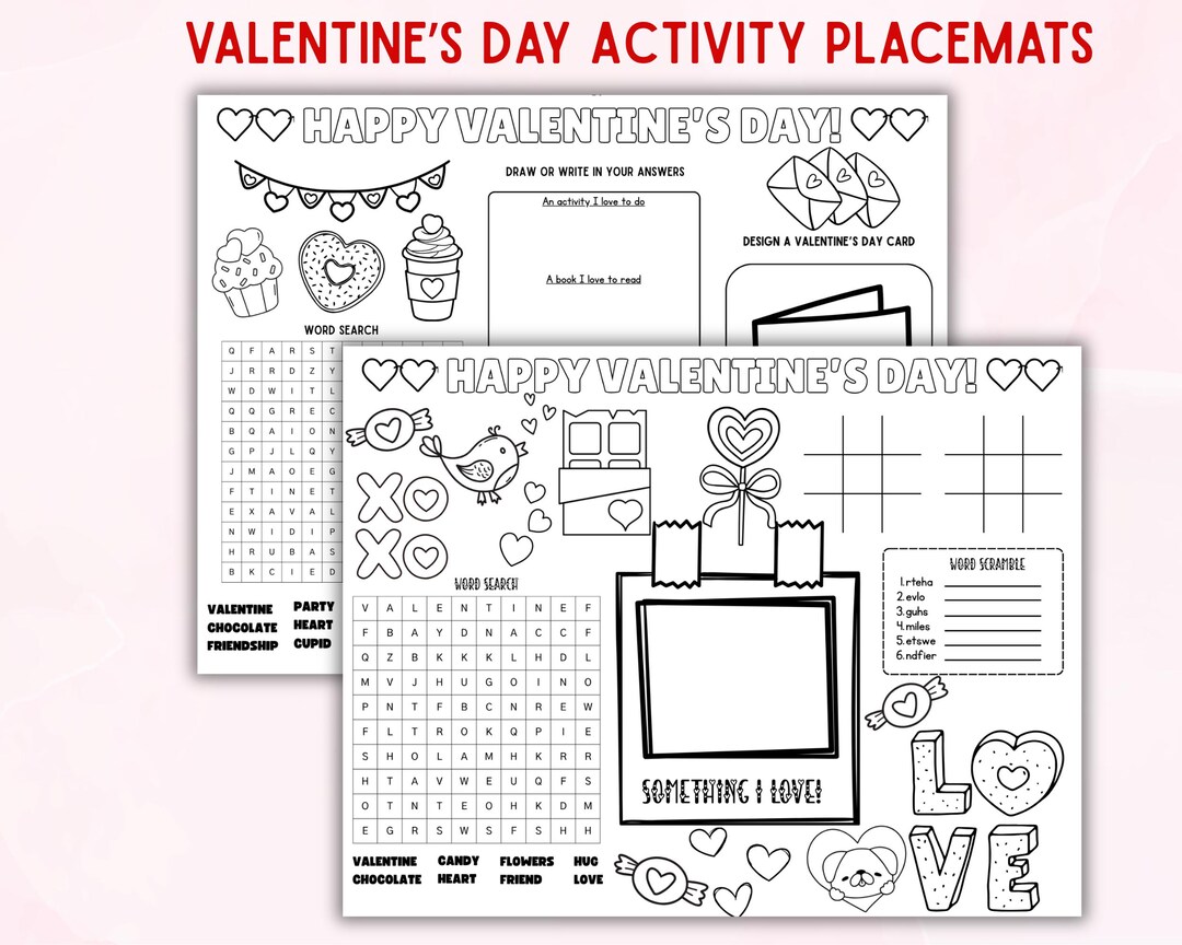 Valentine Activity Placemats, Printable Valentine Mat Activity ...