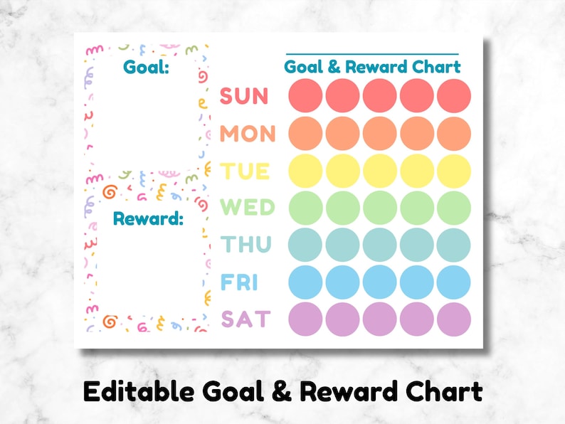 Editable Goal & Reward Chart, Potty Chart, Stay in Bed Reward Chart ...