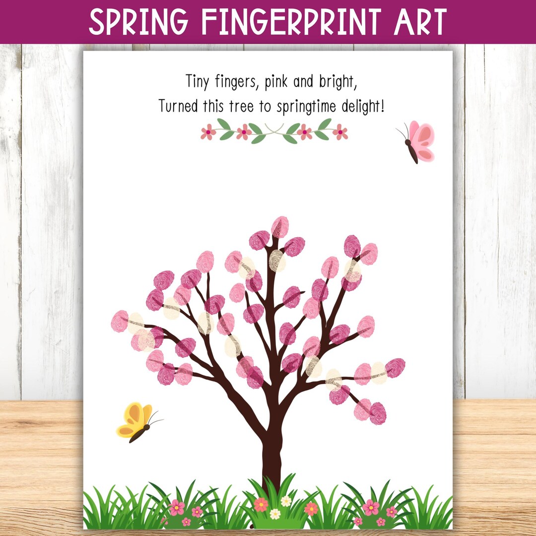 Spring Handprint Art, Fingerprint Art for Kids, Cherry Blossom Tree ...