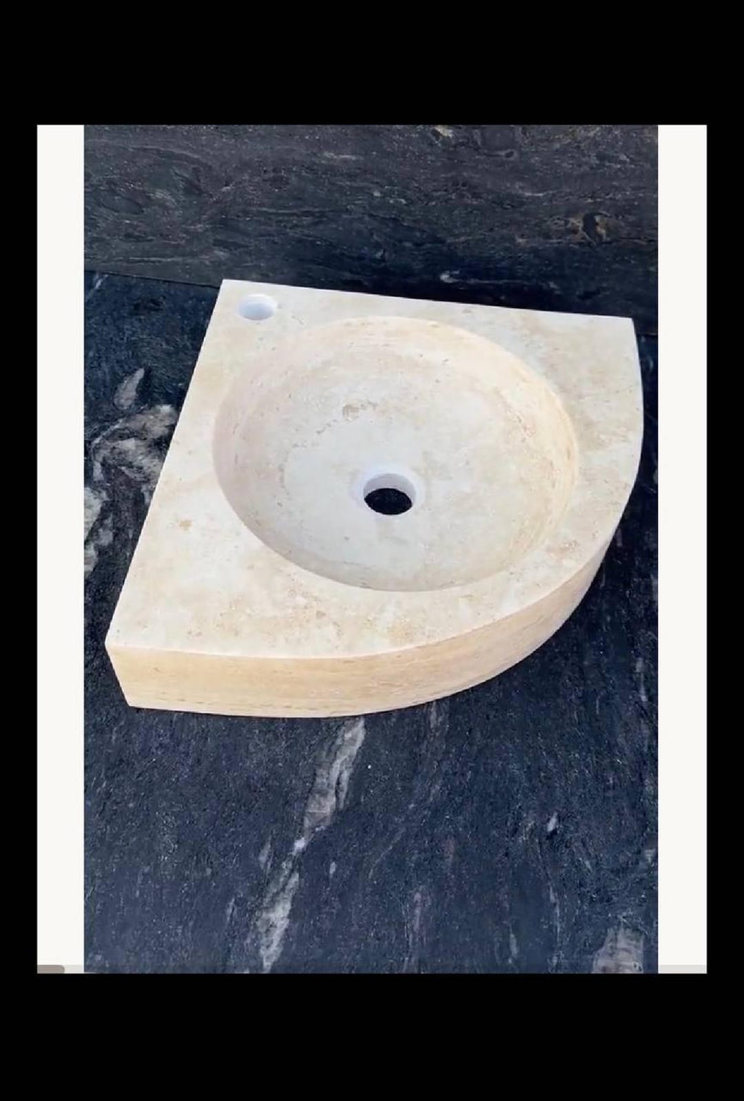 Handcrafted Travertine Corner Sink –natural Stone Bathroom Basin ...