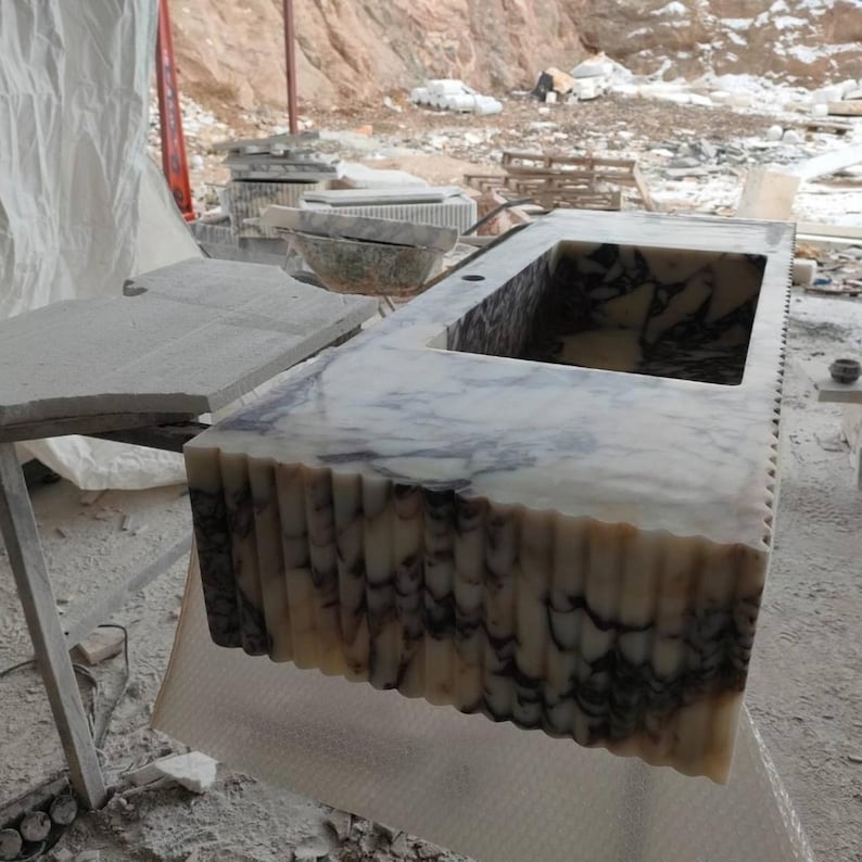 Calacatta Viola Marble Sink – Luxury Handmade Natural Stone Bathroom ...