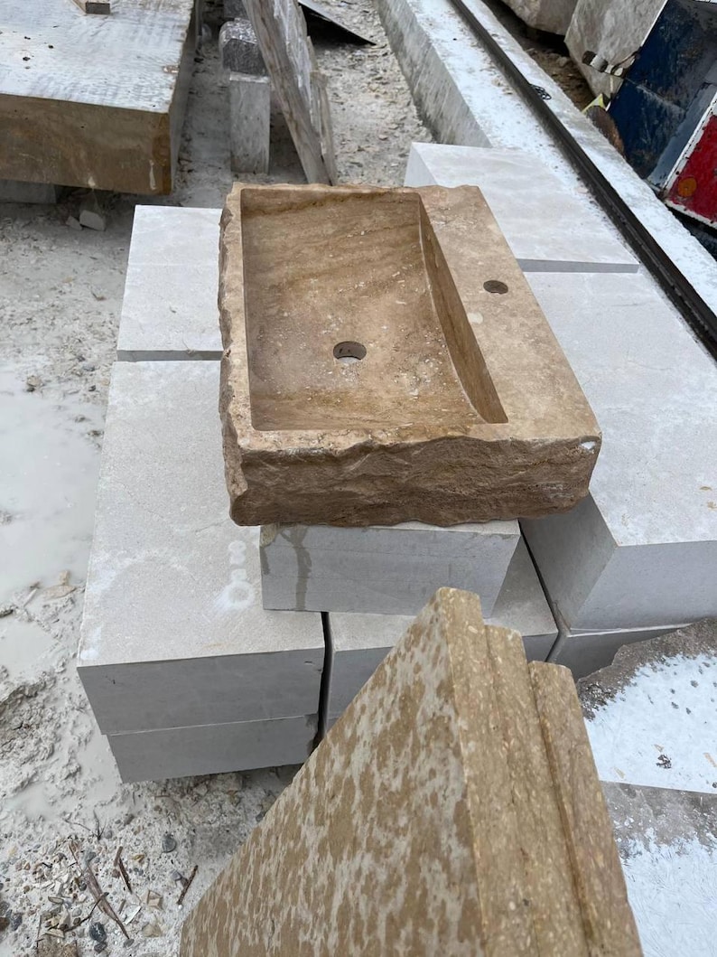 Luxury Travertine Bathroom Sink – Square Handmade Natural Stone Vessel ...