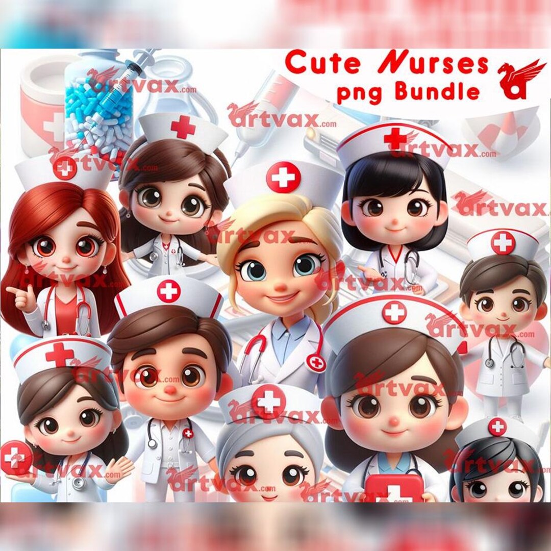 Nurse Clipart Bundle | 3D Cute Nurses Medical Pngs| Digital Download ...
