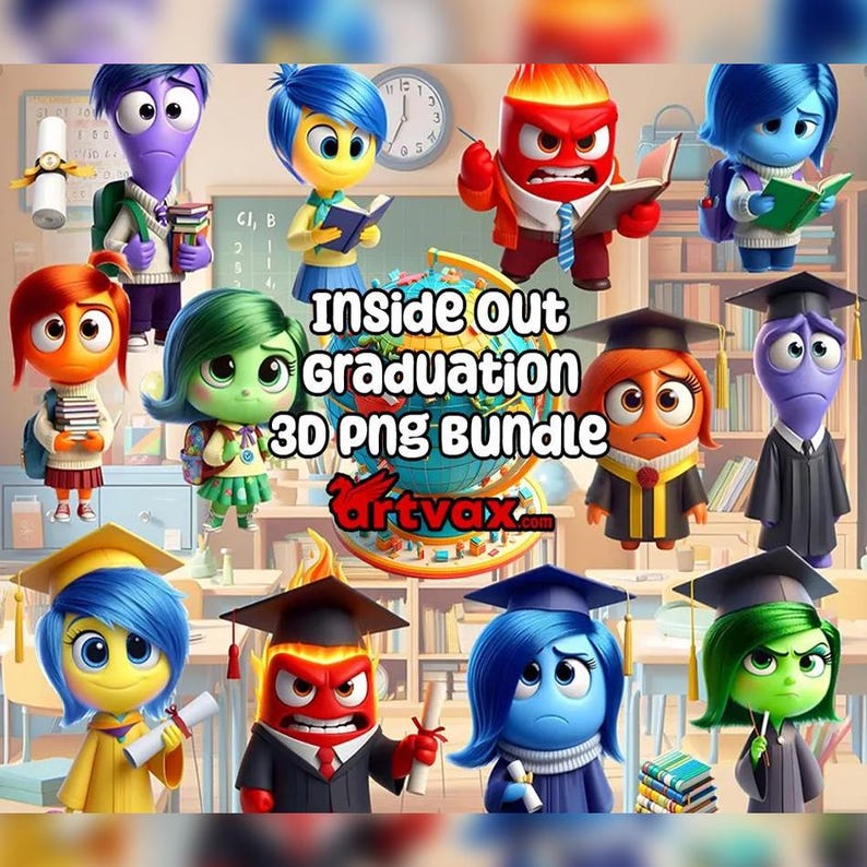 Inside Out Graduation Clipart | 3D Emotions Graduate PNG | Digital ...