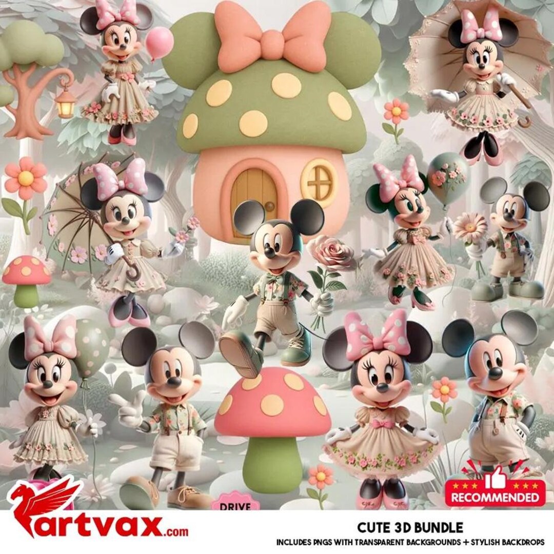 Minnie Cottagecore Clipart | Mickey Garden House PNG | Mouse Digital ...