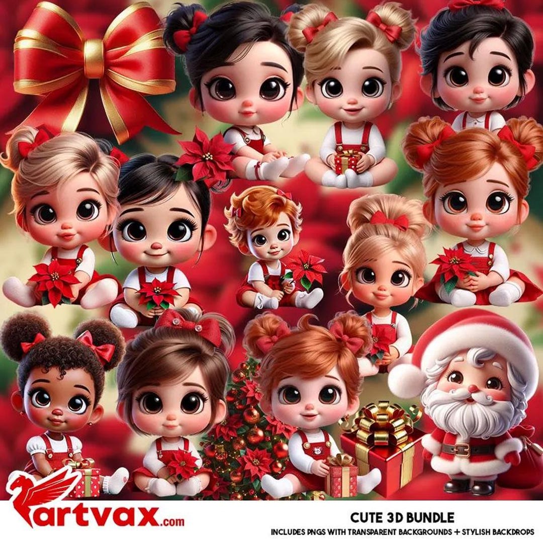 Christmas Baby Girl Clipart | 3D Cute Toddler Santa PNG | Digital ...