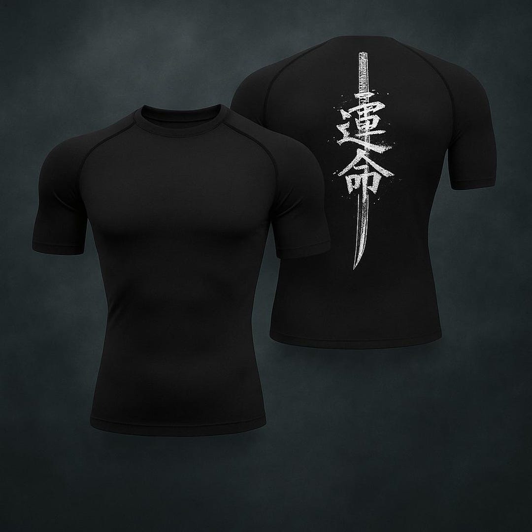 Japanese Kanji Sword Compression Tee – Gym Shirt, Anime & Manga Style ...