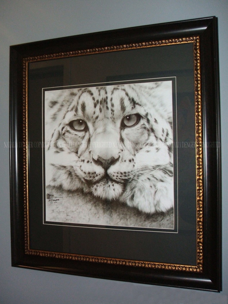 Snow Leopard Paper PRINT 11x14 Snow Leopard Charcoal | Etsy