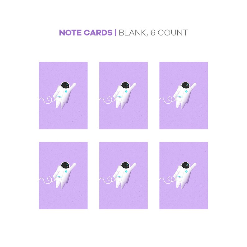 Astronaut purple Note Cards Set of 6, With Envelopes space Gifts, Space ...