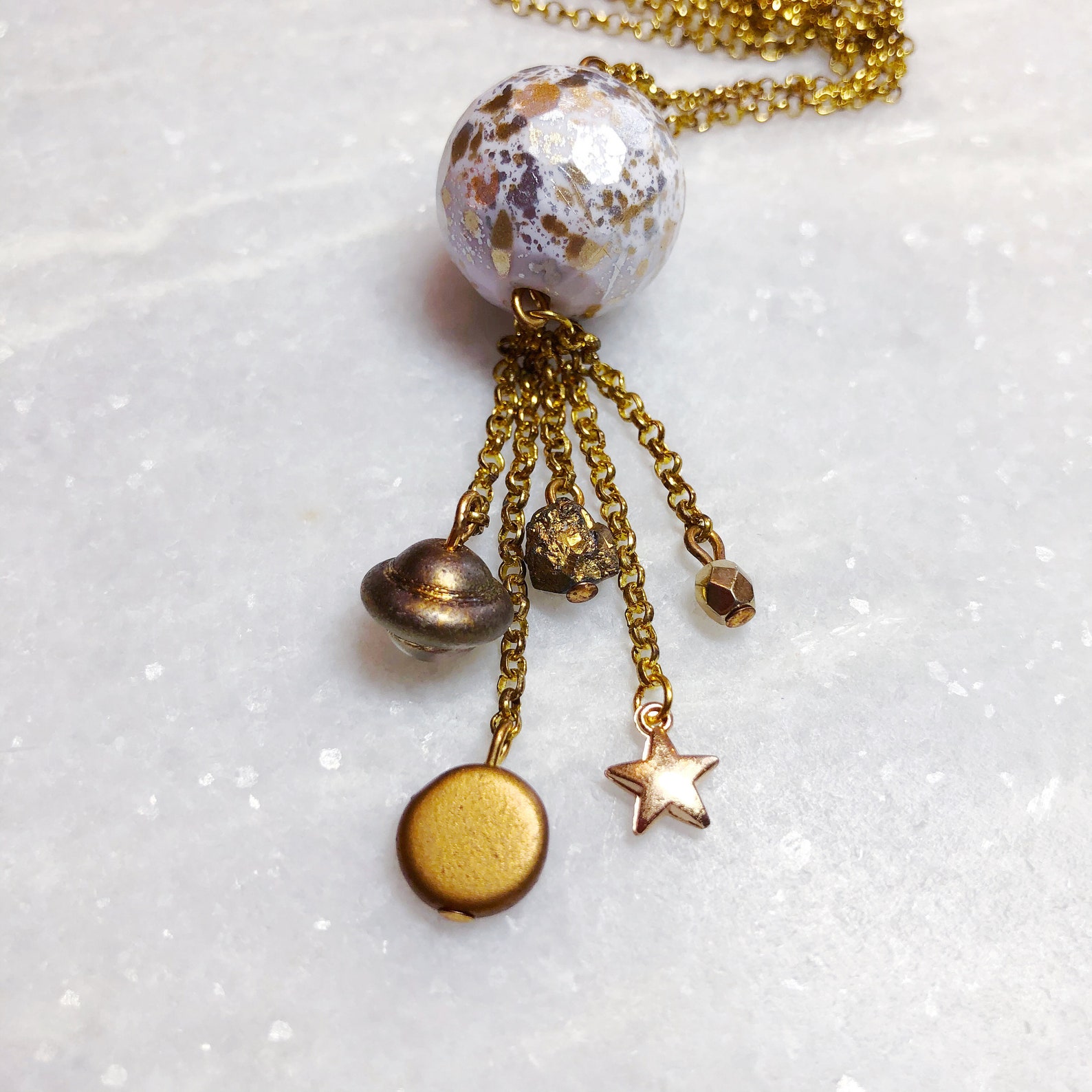 Space Necklace White space Necklace, Space Gift, Planets, Star Necklace ...