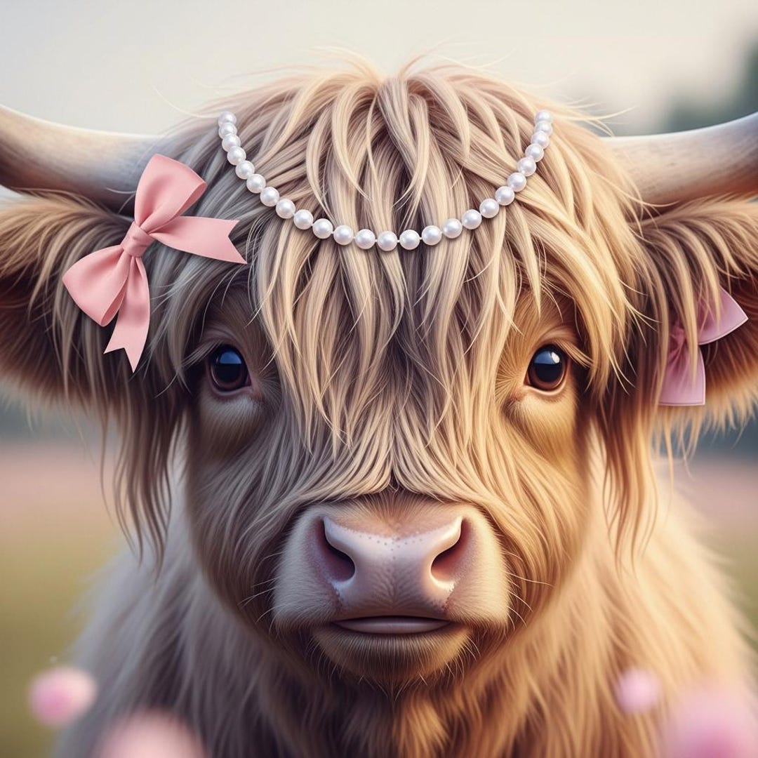 Highland Cow PNG, Coquette Cow With Pink Bow - Etsy