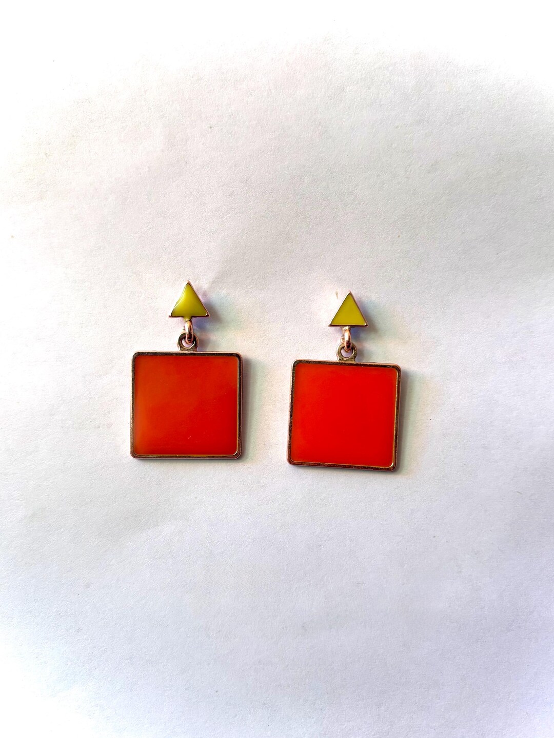 Vintage 1980s Memphis Style Pop Art Earrings Geometric Red & Yellow ...