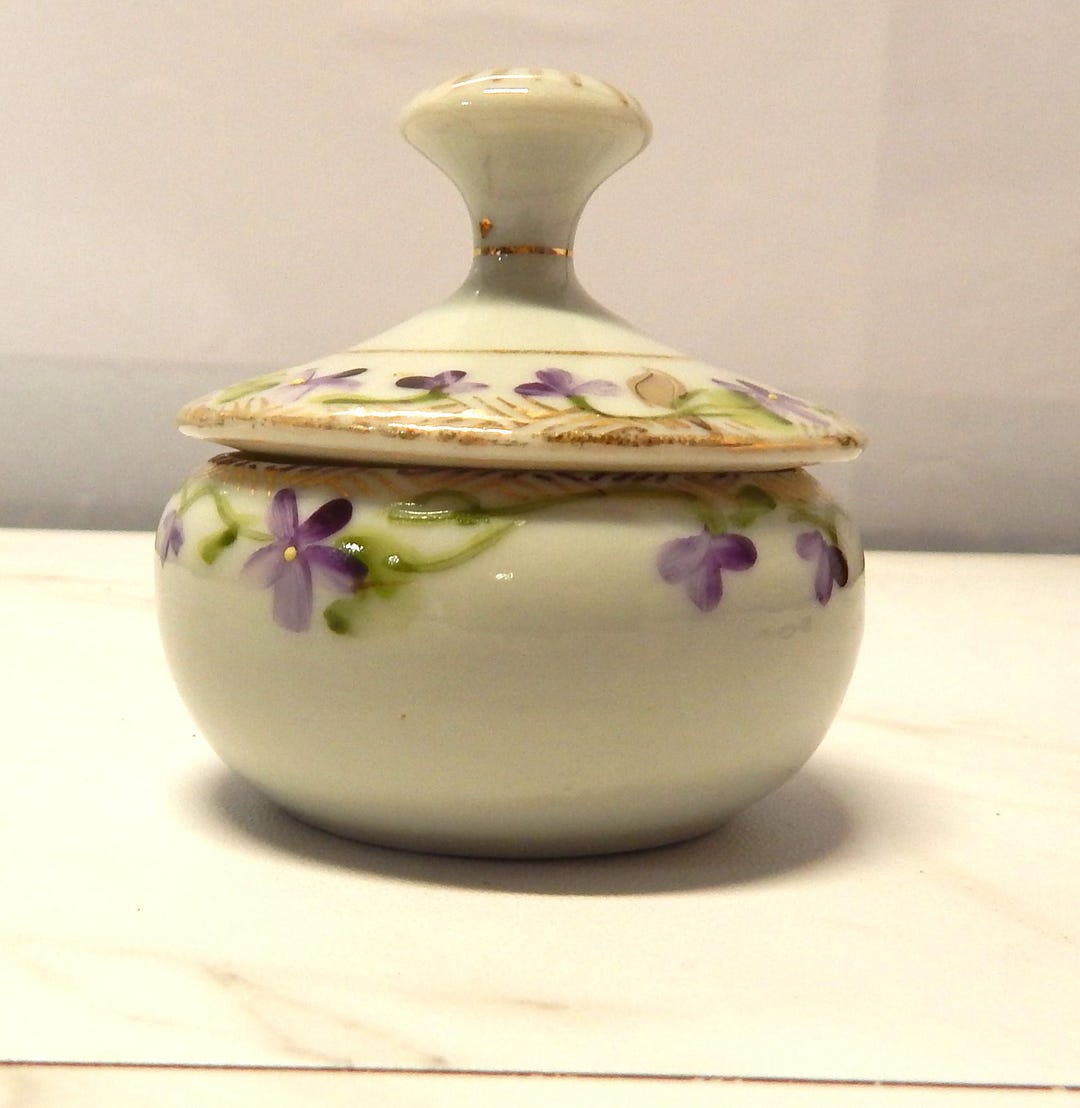 Vintage Nippon Hand Painted Purple Flower Porcelain Trinket Box With ...