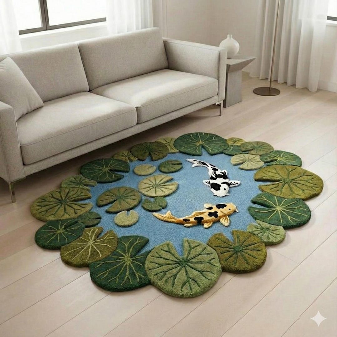 Hand-tufted Wool Round Rug | Lily Pad Pond, Zen Decor - Etsy