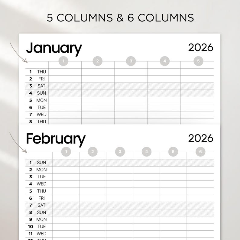 2026 Family Planner: 5 and 6 Column Wall Calendar, Multi Person ...