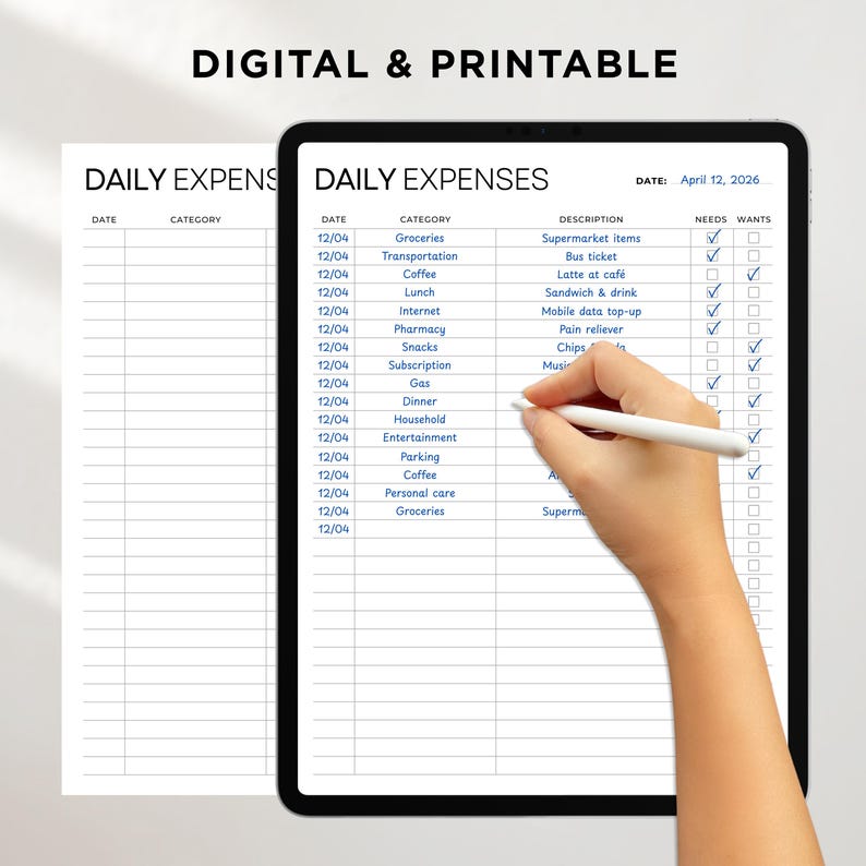 Daily Expense Tracker Printable: Spending Log PDF, Minimalist Finance ...