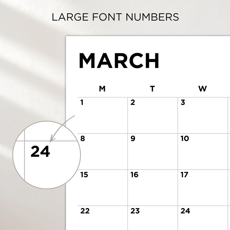 2027 Monthly Calendar Printable - Minimalist Wall Planner With Big ...
