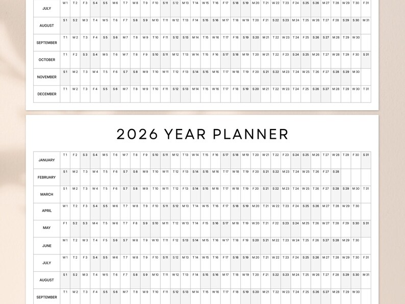 2026 Full Year Planner | Yearly Wall Calendar Overview Printable ...