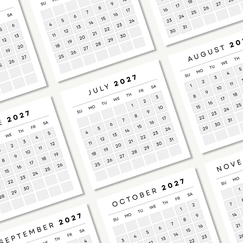Mini 2027 Calendar Printable | 3x3 Inch Monthly Planner | Sunday ...