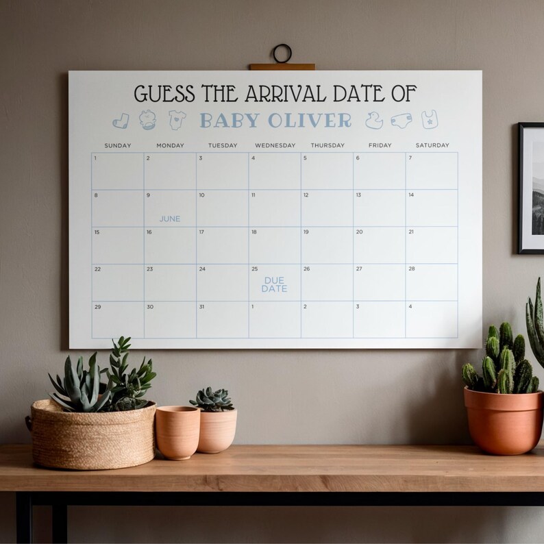 Baby Due Date Calendar Poster: Baby Shower Prediction Game, Guess the ...