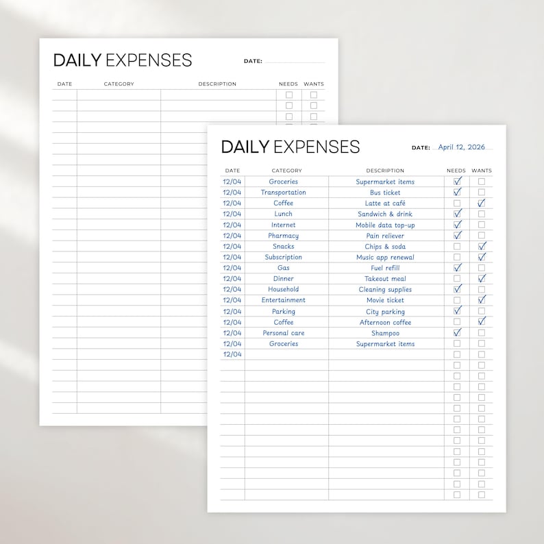 Daily Expense Tracker Printable: Spending Log PDF, Minimalist Finance ...