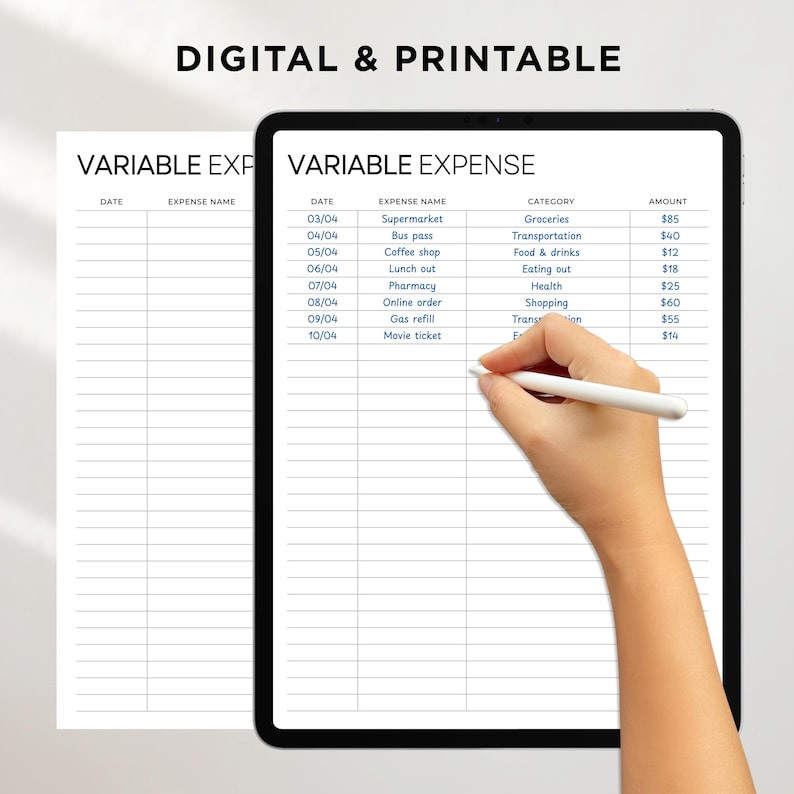 Variable Expense Tracker: Track Variable Spending Log, Minimalist ...