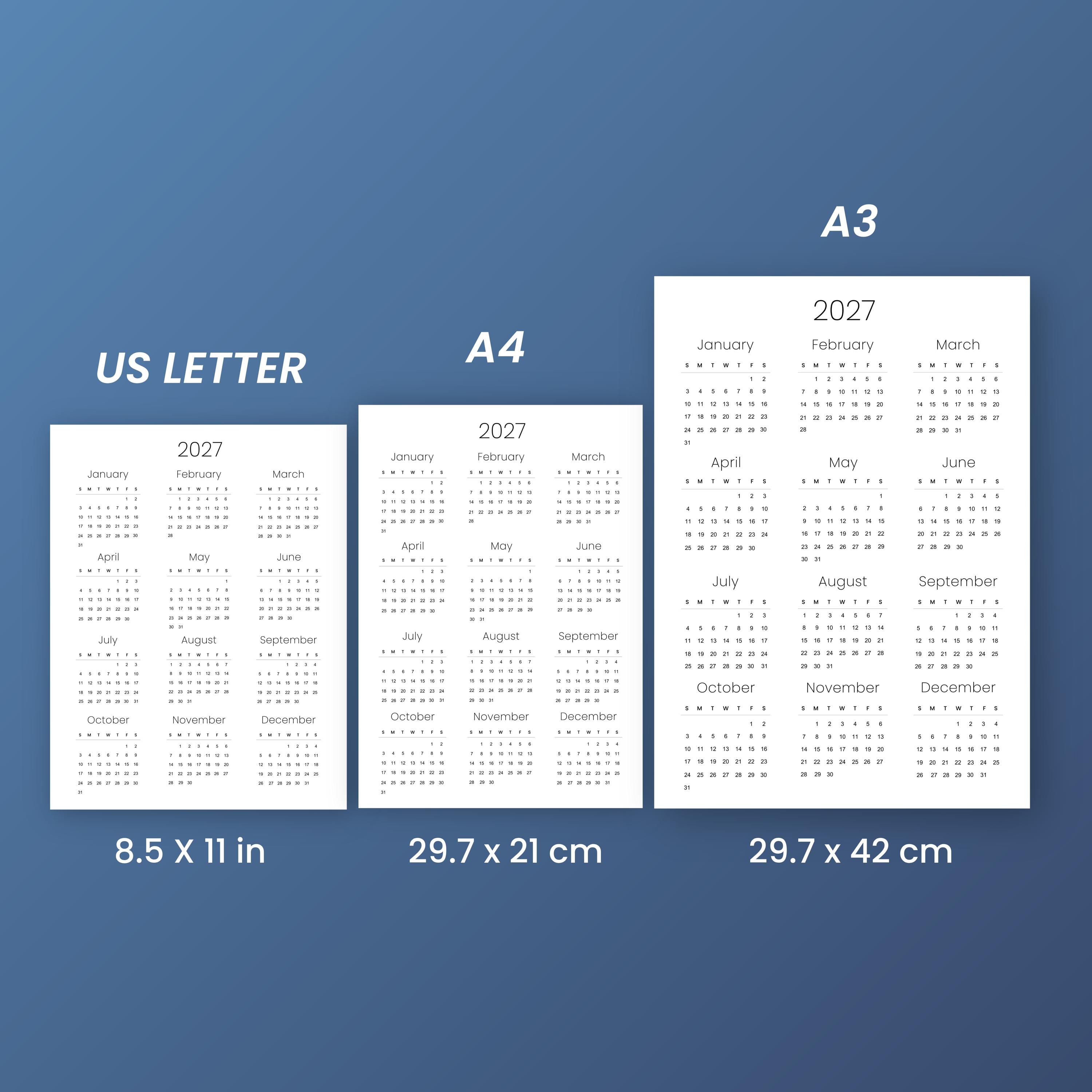 2027 Yearly Calendar Printable | Year at a Glance | Print at Home ...