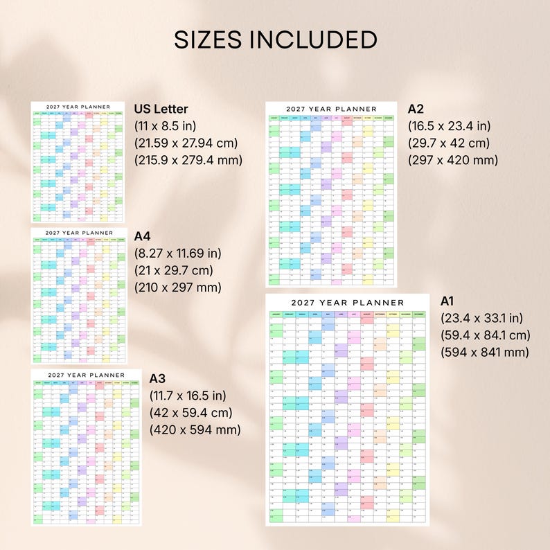 2027 Year Planner Printable | Large Office Wall Calendar | A1–A4 & US ...