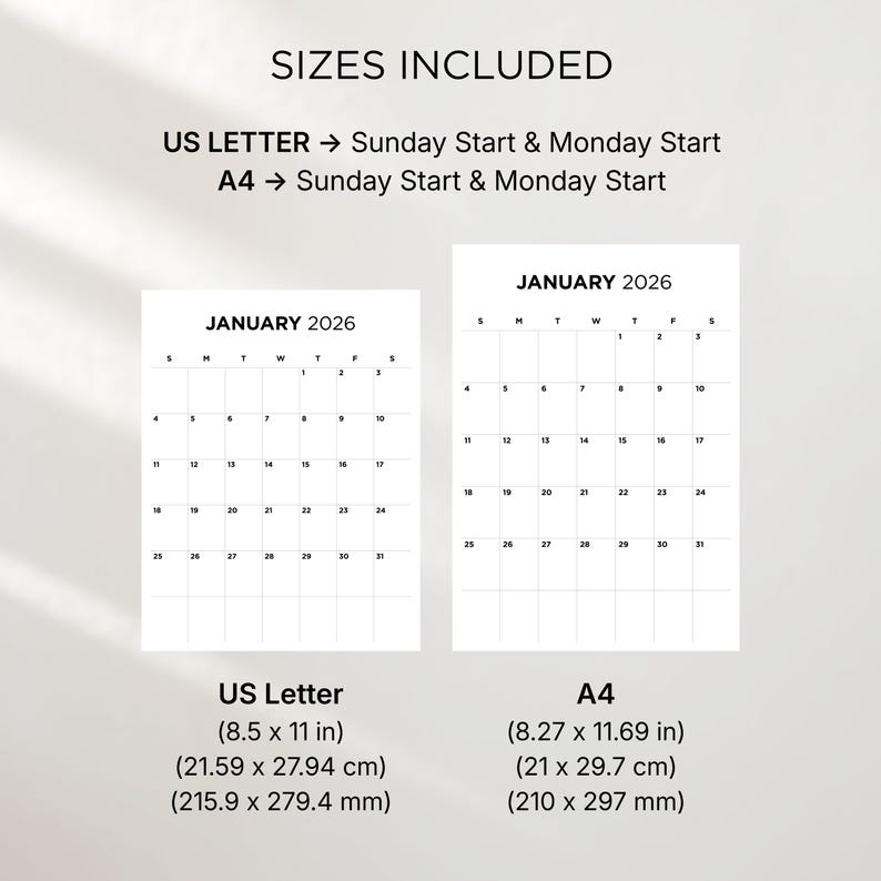 Large Print Monthly Calendar 2026 | Sunday & Monday Start | Big Numbers ...