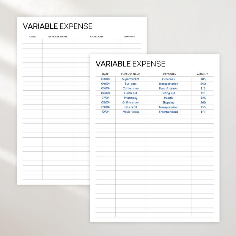 Variable Expense Tracker: Track Variable Spending Log, Minimalist ...