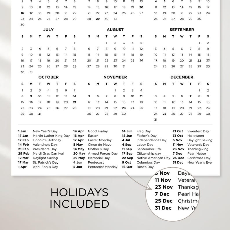 2028 Wall Calendar Printable | Yearly Calendar With Holidays | Vertical ...
