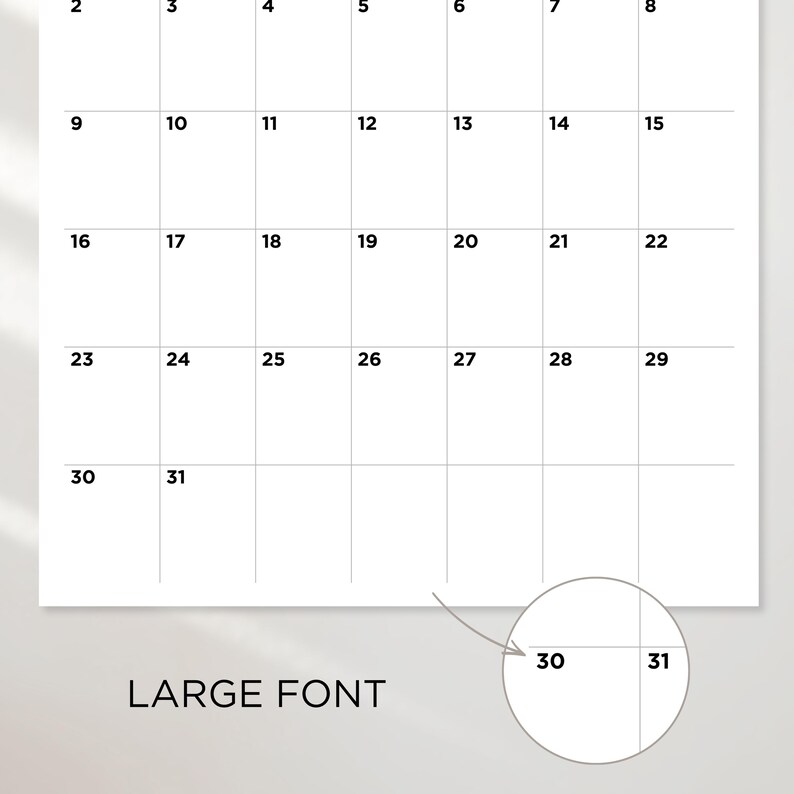 Large Print Monthly Calendar 2026 | Sunday & Monday Start | Big Numbers ...