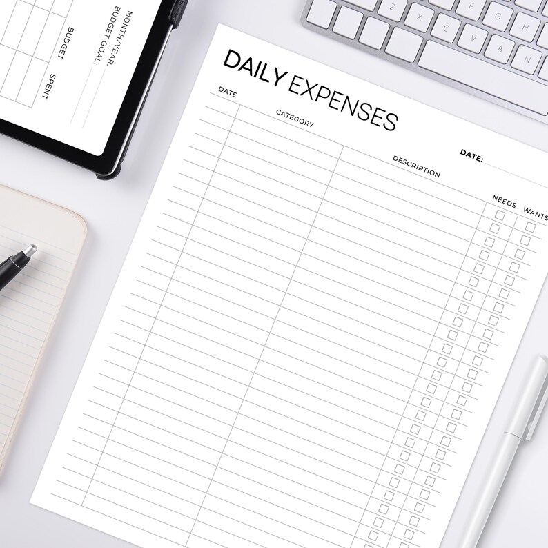 Daily Expense Tracker Printable: Spending Log PDF, Minimalist Finance ...