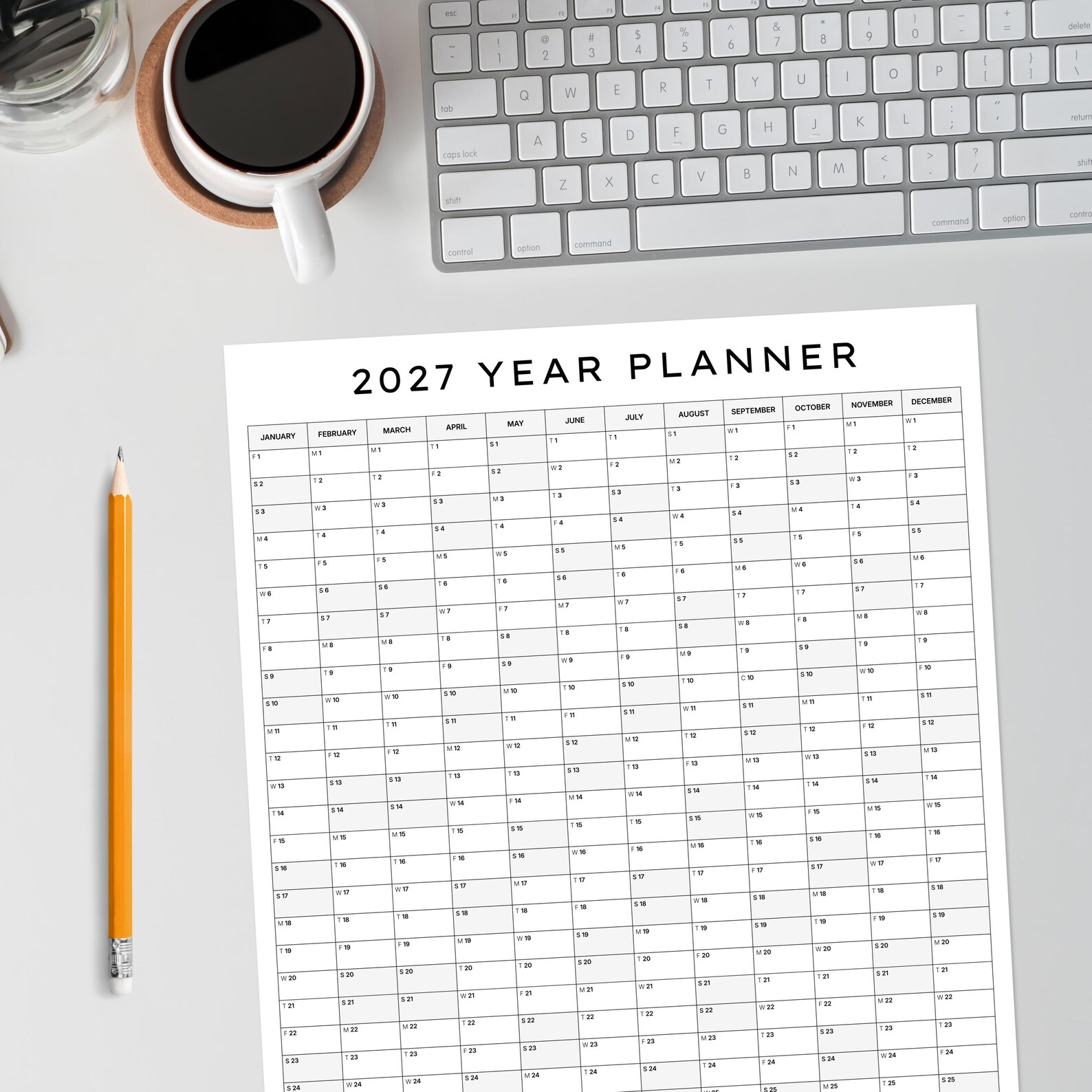 2027 Year Planner Printable | Large Office Wall Calendar | A1–A4 & US ...