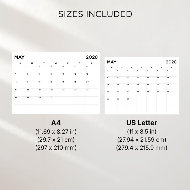 2028 Monthly Calendar Printable - Minimalist Wall Planner With Big ...