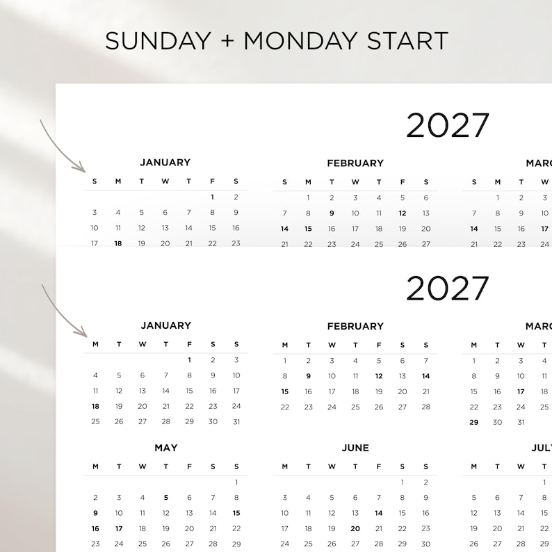 2027 Calendar With Holidays Landscape | Yearly Overview Printable ...